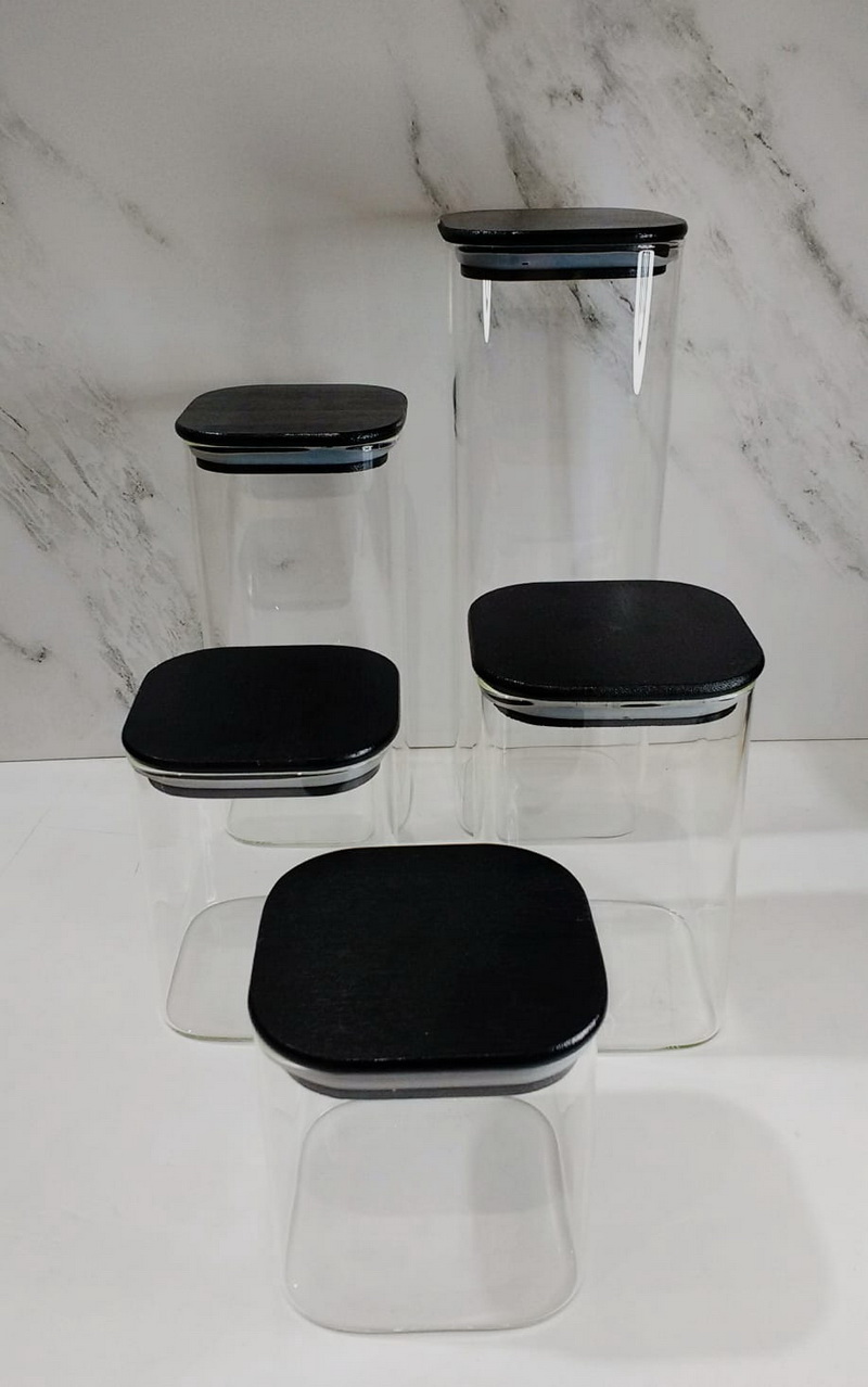 SET FRASCO VIDRIO C/TAPA HERM. X 5 UNID. - Plasticuer